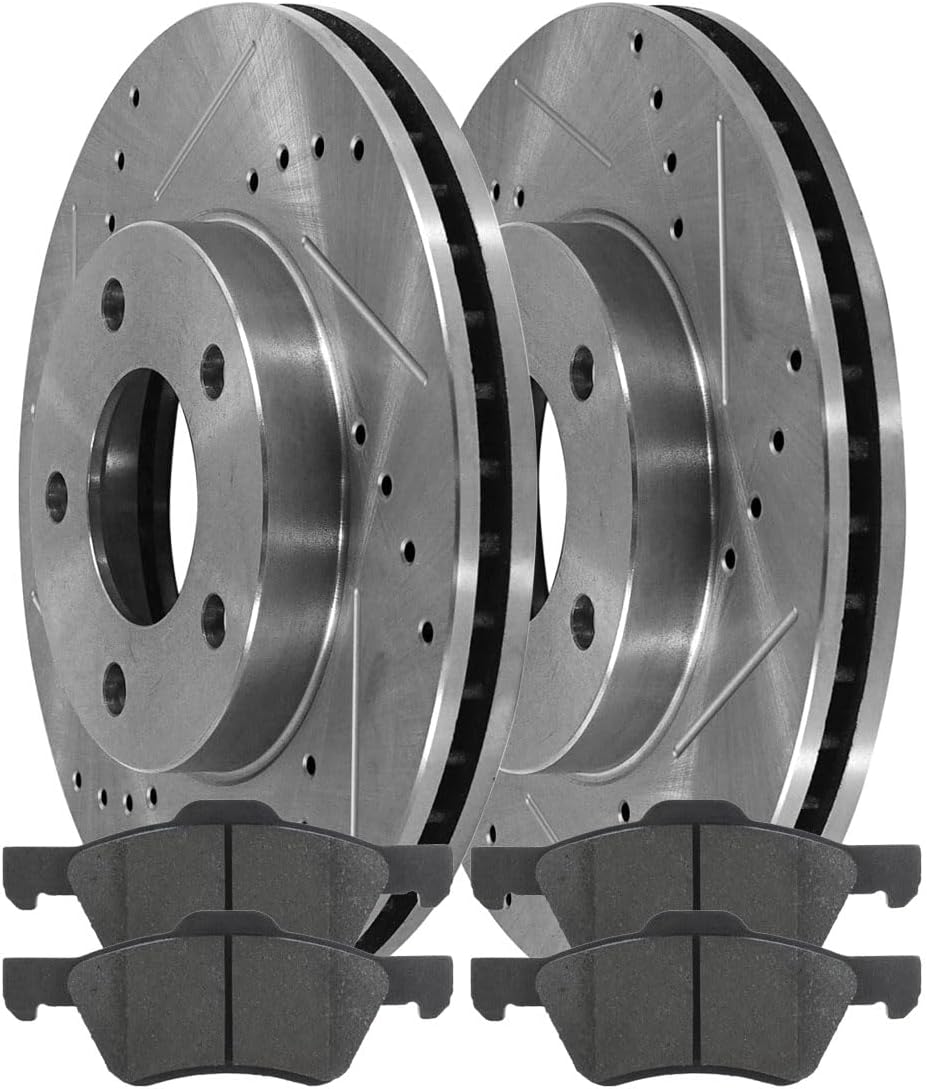 Amazon.com: AutoShack Pair of 2 Front Drilled and Slotted Brake Rotors Silver and Ceramic Pads ...