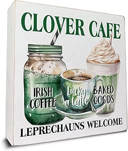 Amazon.com: St. Patricks Day Decor Clover Cafe Irish Coffee Wood Sign ...
