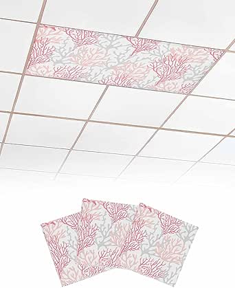 Fluorescent Light Covers for Ceiling Lights 3 Pack, Pink Gray Coral Magnetic Ceiling Light ...