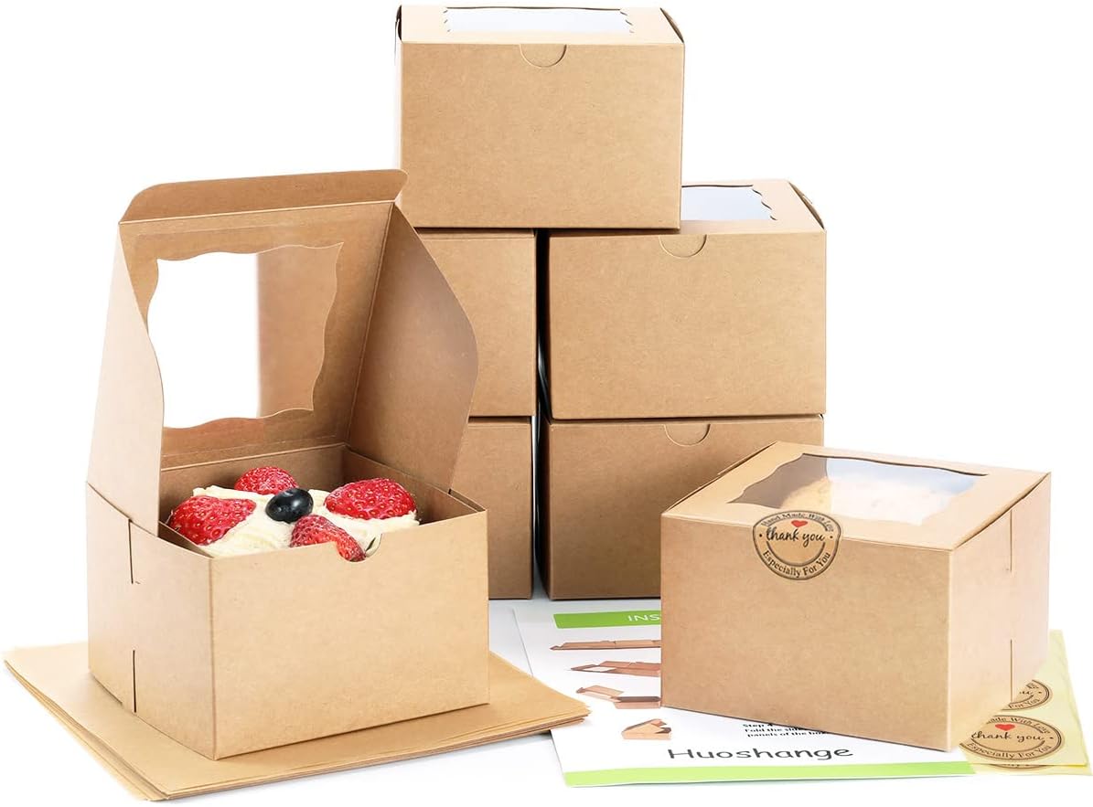 Amazon.com: 200 Pcs Brown Bakery Boxes with Window Small Cookie Boxes 4 ...