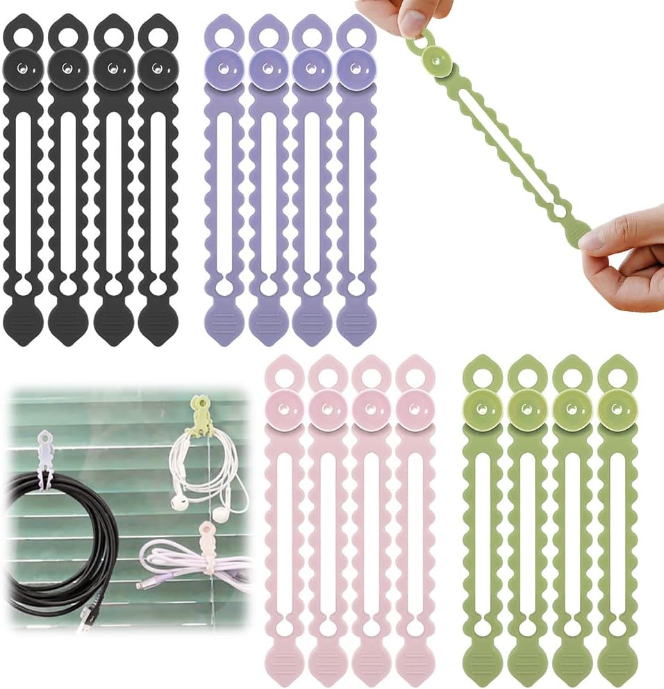 Amazon.com: Data Cable Organizer, 16PCS Silicone Cable Ties Reusable ...