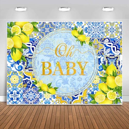Amazon.com : Sensfun Blue Tiles Lemon Theme Baby Shower Backdrop ...