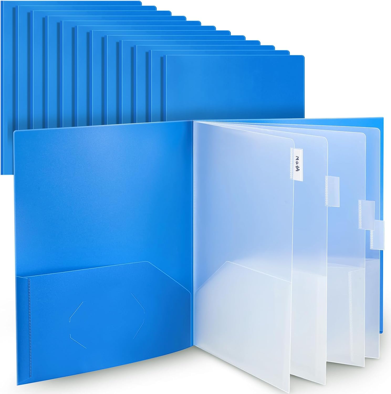 Amazon.com : Colarr 12 Pcs Blue 10 Pocket Folders Bulk Sturdy Plastic ...