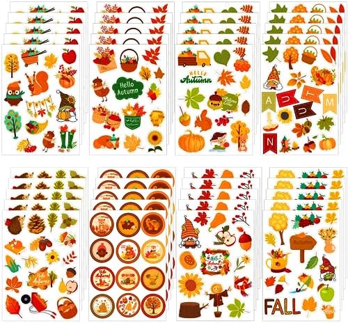 Amazon.com: 540 Pieces Thanksgiving Fall Autumn Leaves Stickers ...