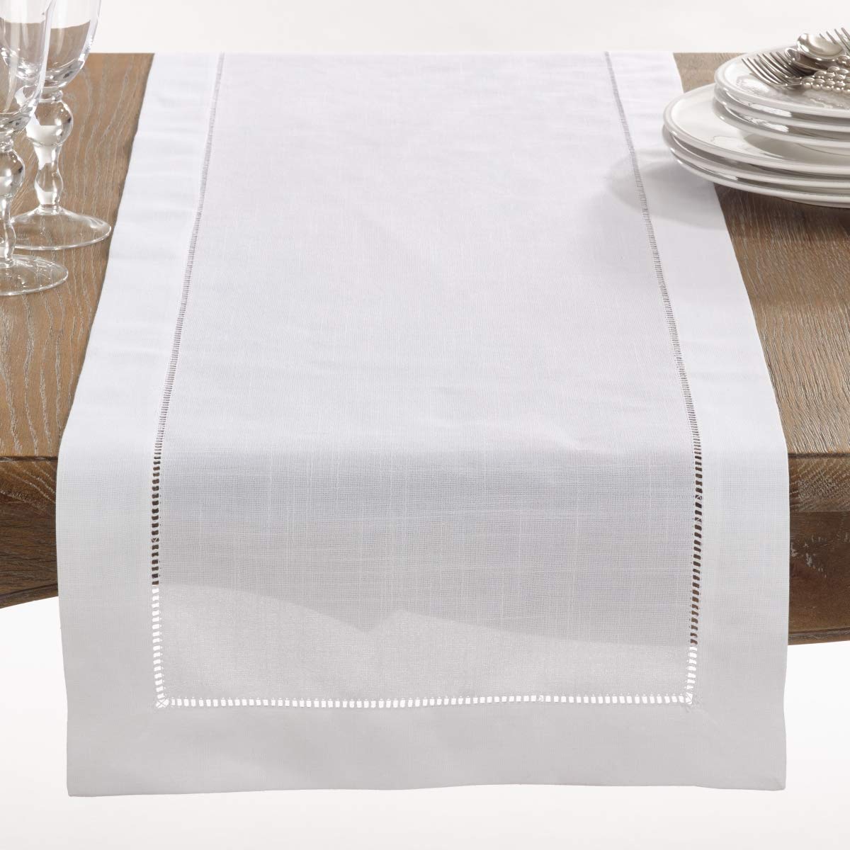 Amazon.com: White Table Runner with Hemstitched Border - 16"x120 ...
