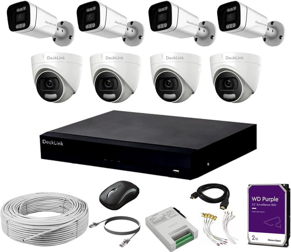 DeckLink 8 MP IP CCTV Camera Full Set 4 Outdoor with 1000mbps Full Giga ...