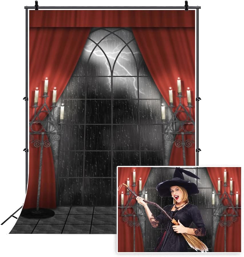 Amazon.com : Renaiss 8x10ft Vintage Gothic Window Backdrop Red Curtain ...