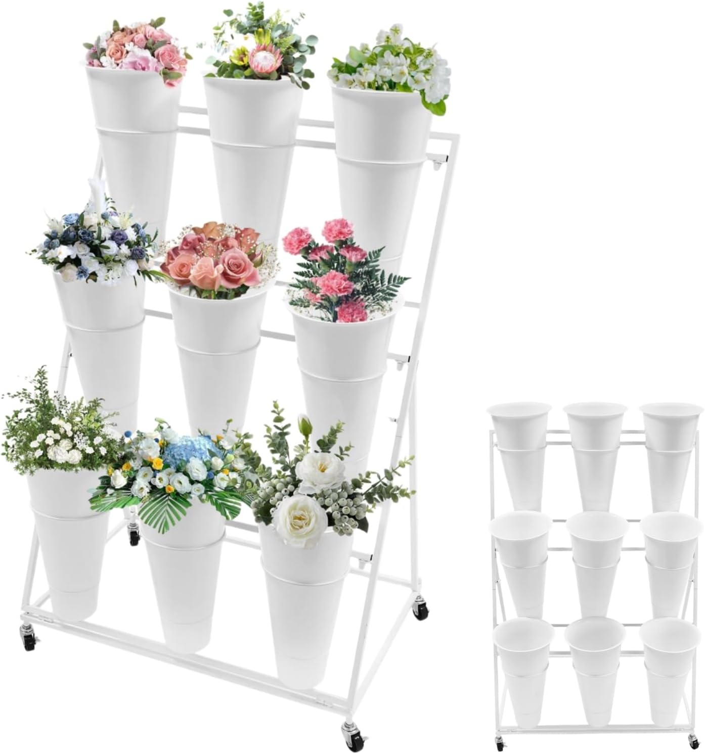 Amazon.com: Flower Display Stand with 9 Pieces Bucket, 3 Tiers Metal ...