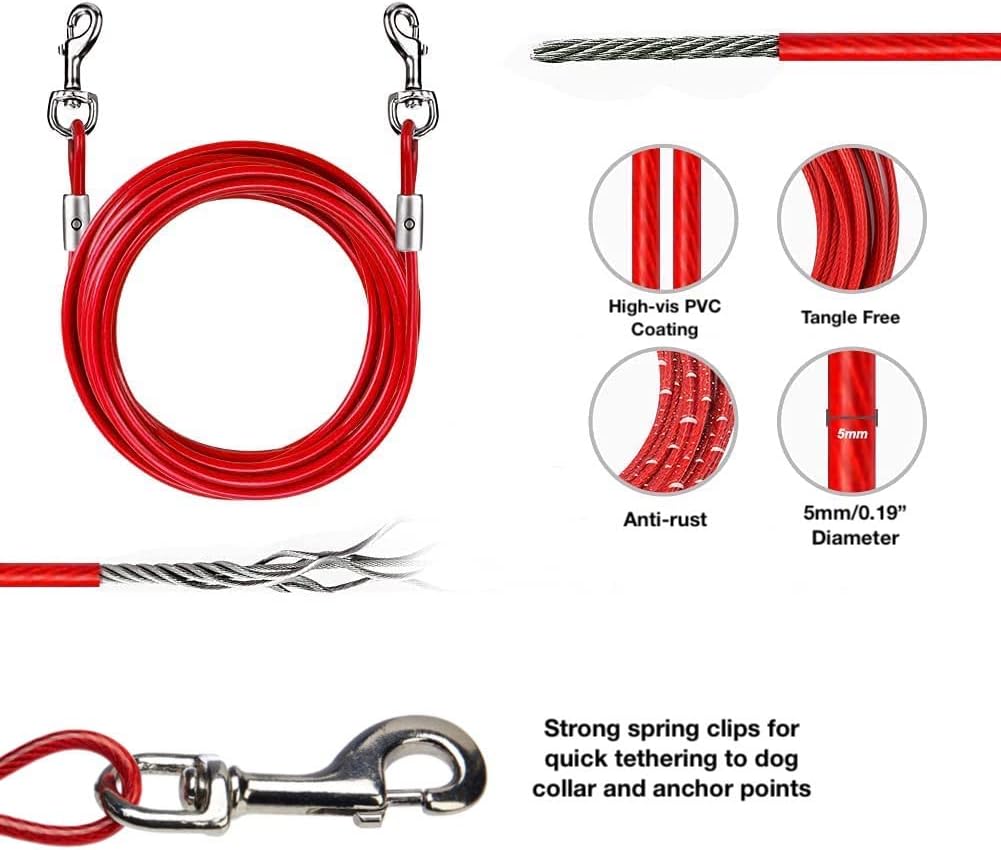 Dog Tie Out Cable (6m/20ft) and Pet Stake (45cm/18inch), Pet Tether ...