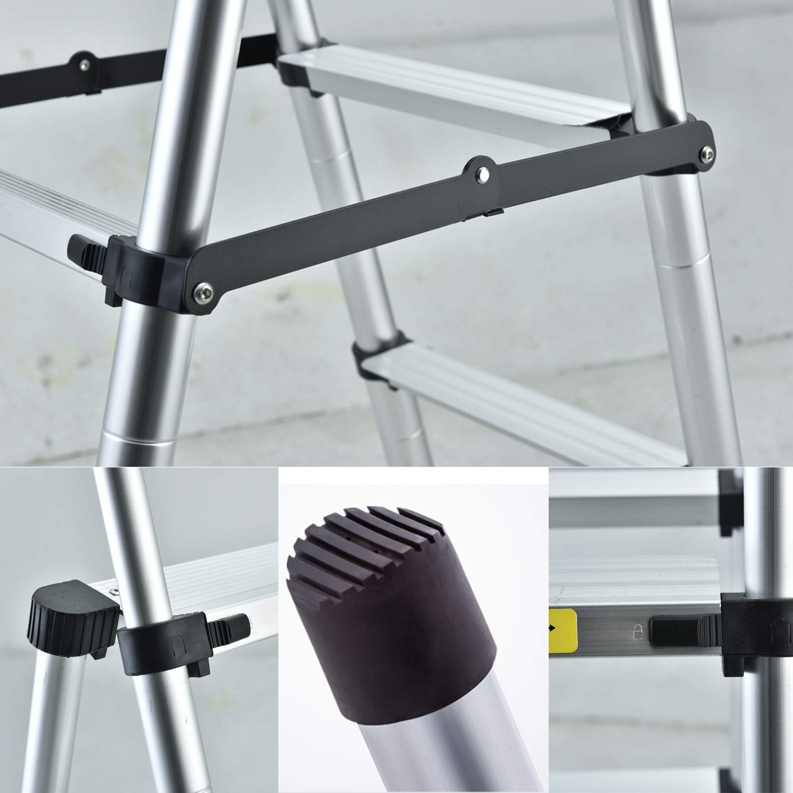 5+6 Step Ladder Aluminum 5.34FT Telescoping Ladder Lightweight Portable ...