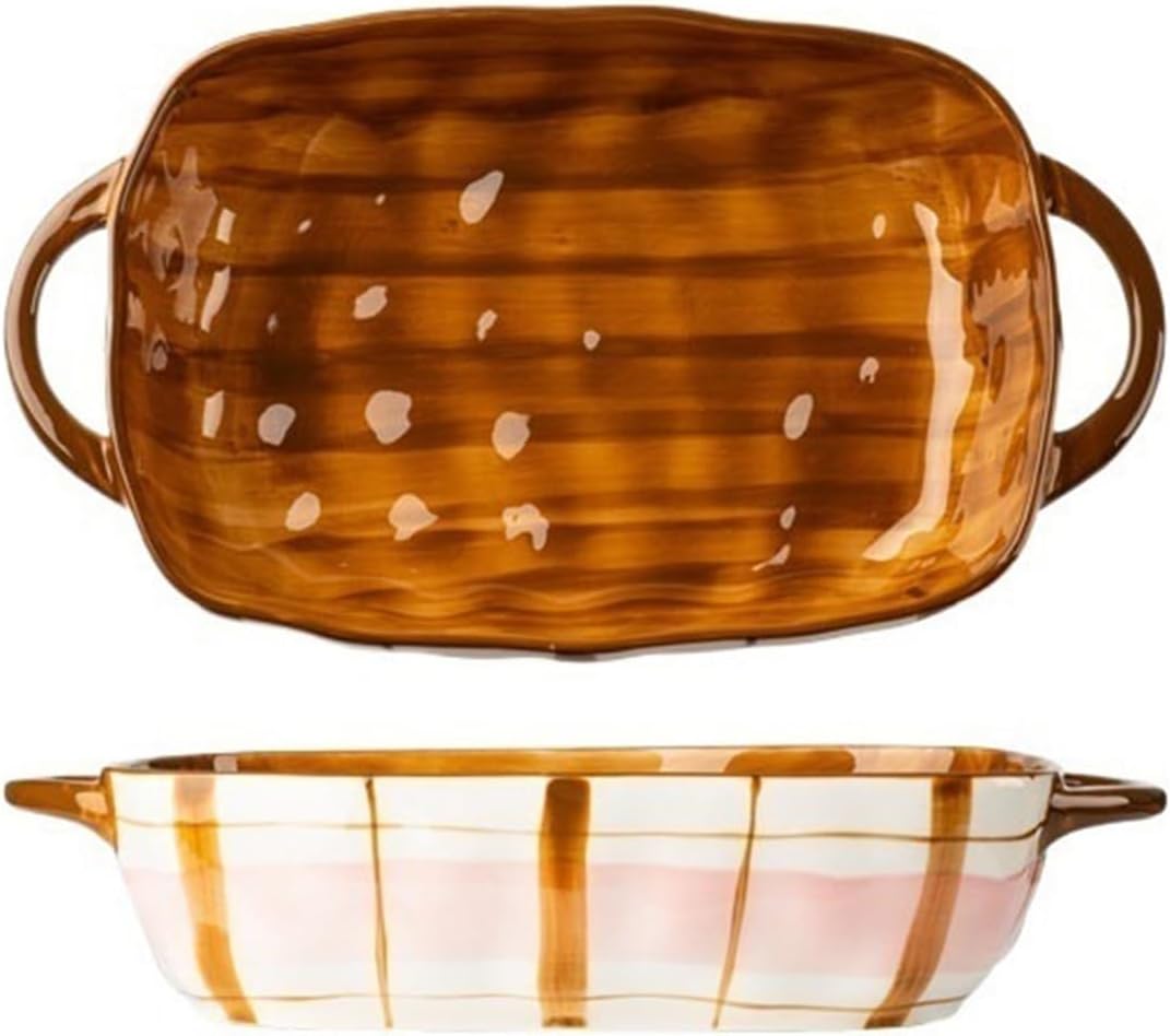 Roast 560ML Large Capacity Ceramic Baking Dish Home Rice Bowl Salad Soup Plate Pasta(Pink,1830ml ...