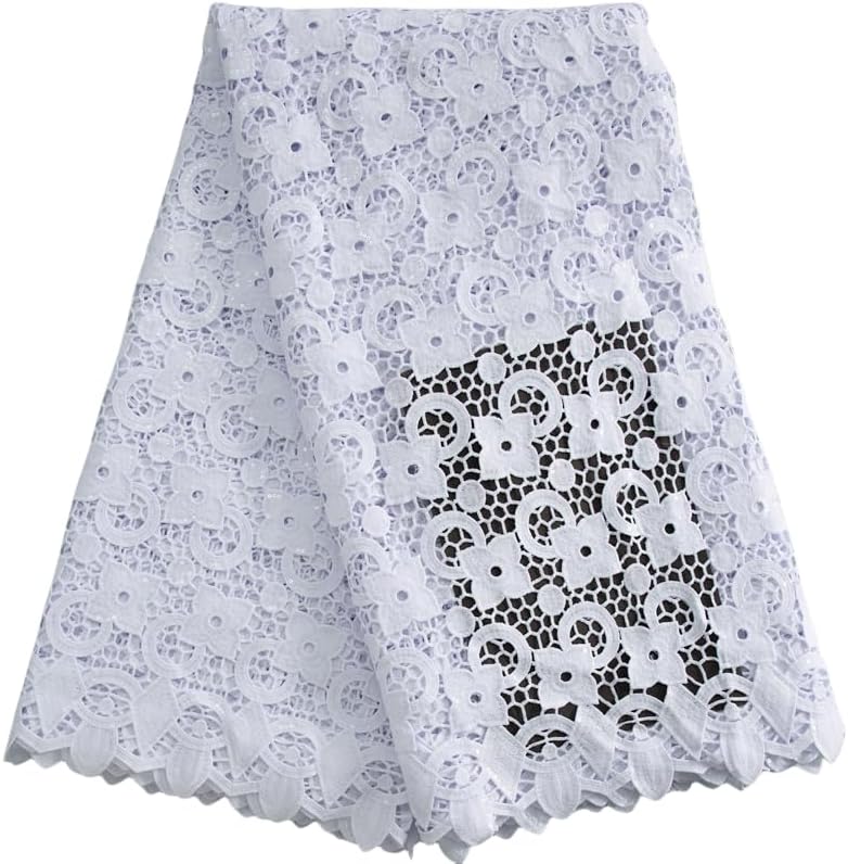 Amazon.com: SJD LACE African Lace Fabric 5 Yards, Nigerian Solid White ...