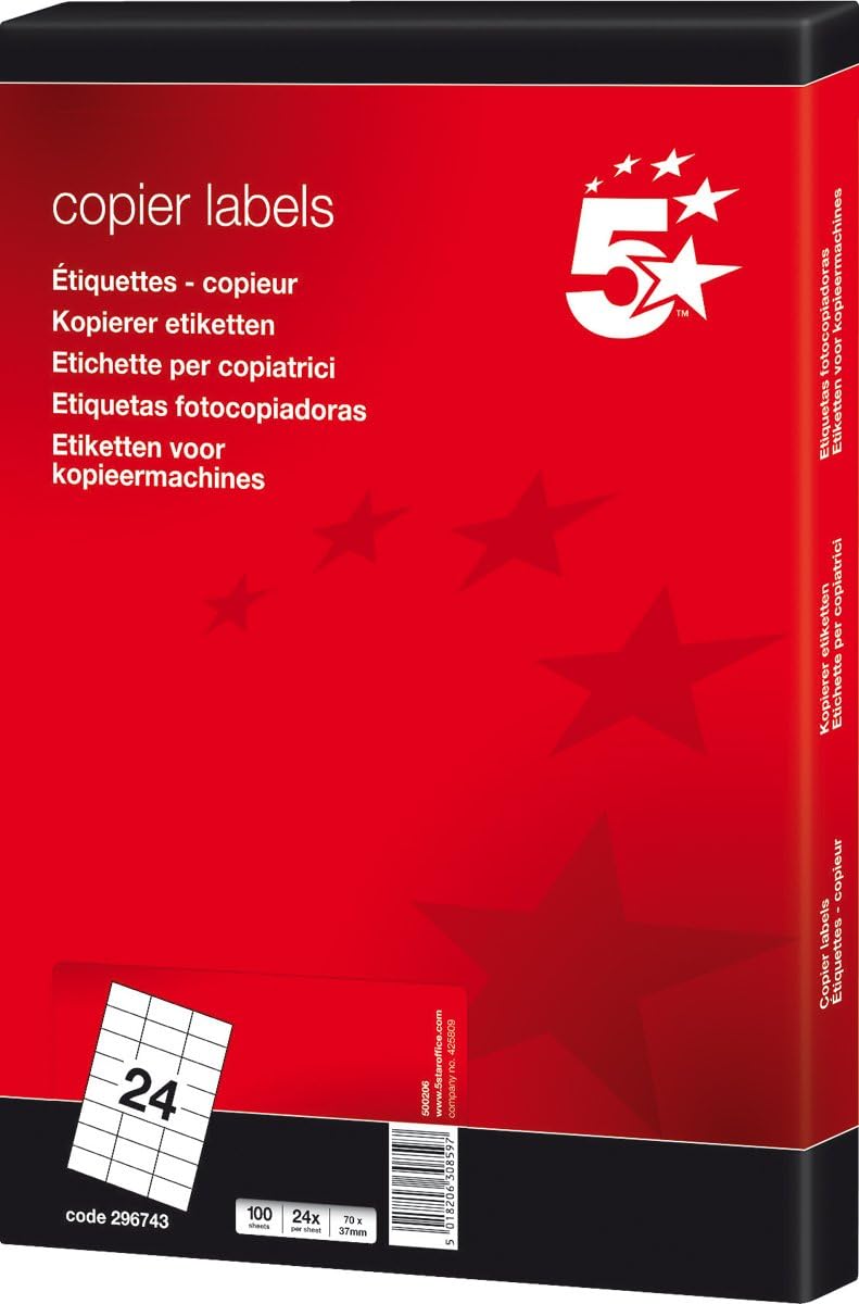 5 Star Office Multipurpose Labels Laser 24 per Sheet 70x37mm White ...