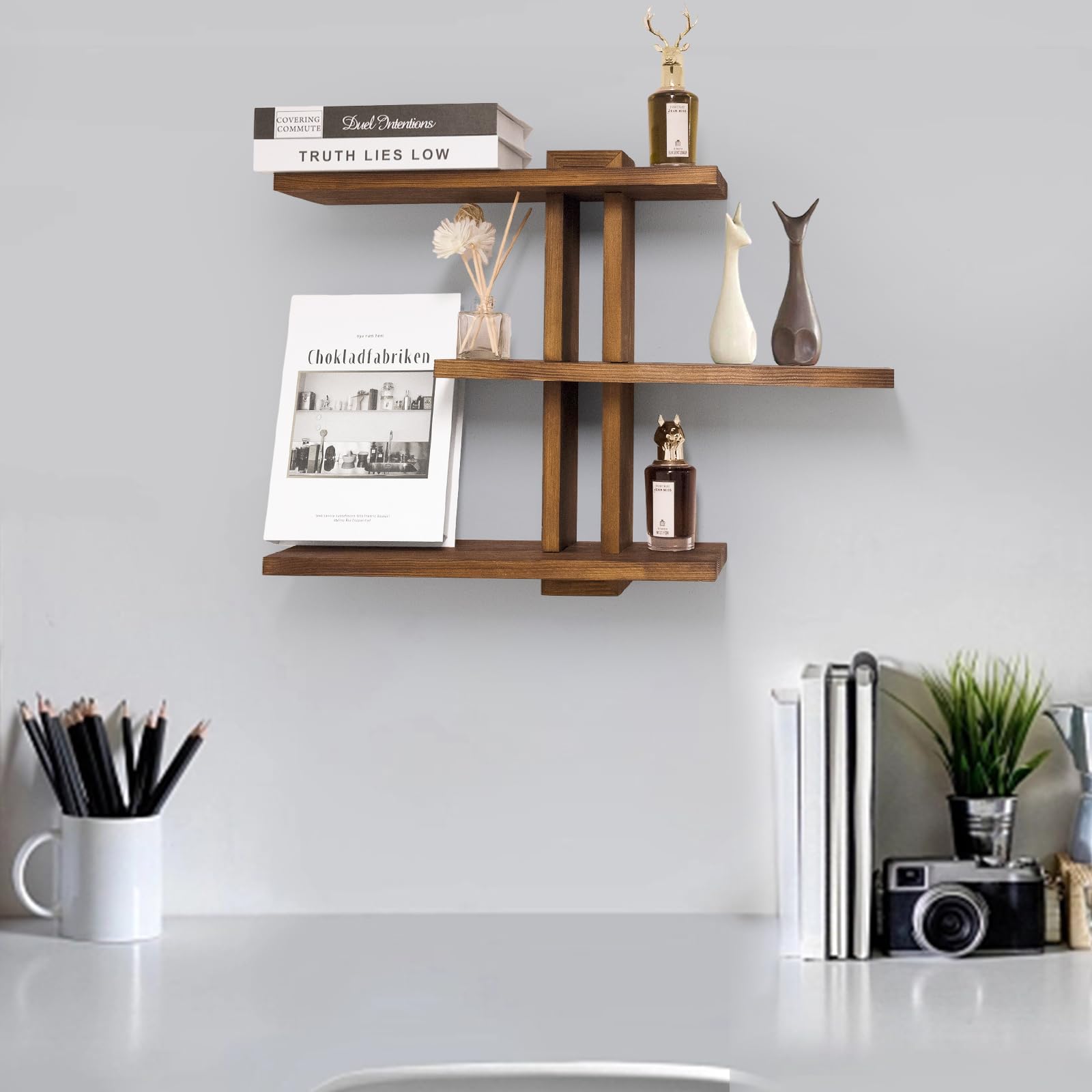 hismocal Wooden Bookcase Variable Floating Shelves, Wood Wall Book ...
