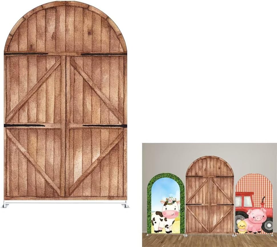 Amazon.com: Aerdce Farm Arched Backdrop Cover Barn Wood Door Farm ...