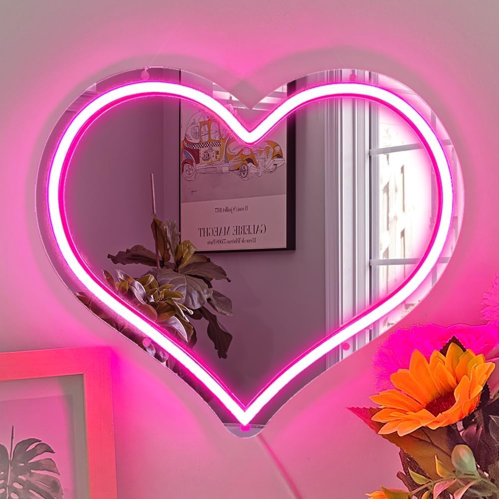 Buy THE PARTY PLANET Heart Neon Mirror Pink Love Heart Neon Signs for ...