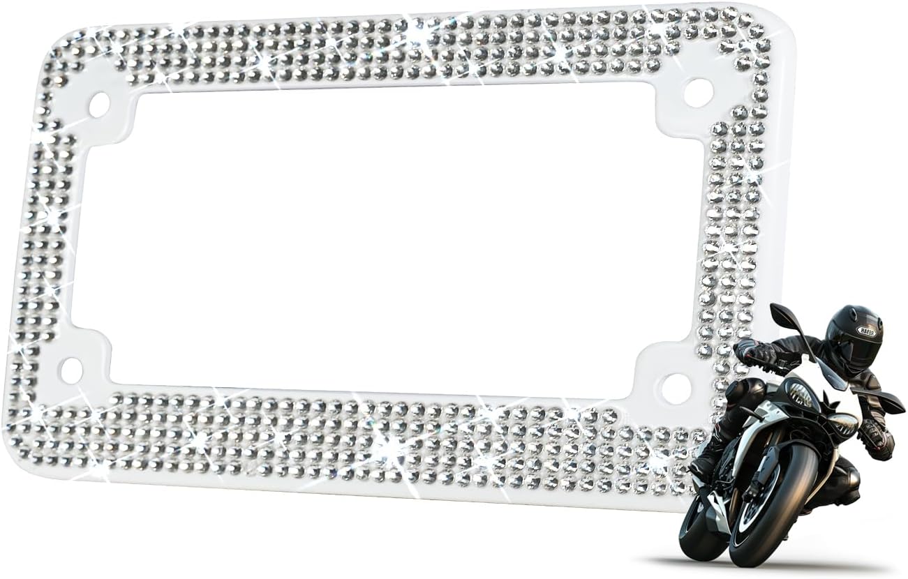 Amazon.com: EWBN Motorcycle White Bling License Plate Frames,Diamond ...