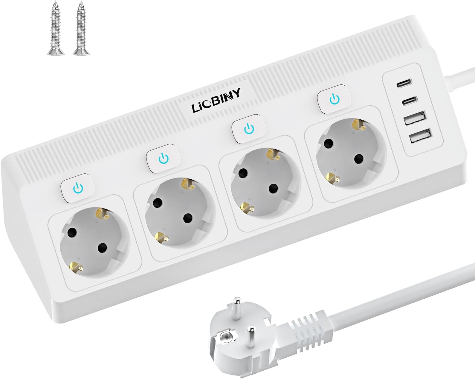 Steckdosenleiste mit 2 USB C und 2 USB A, 4 Fach Ecksteckdose Einzeln ...