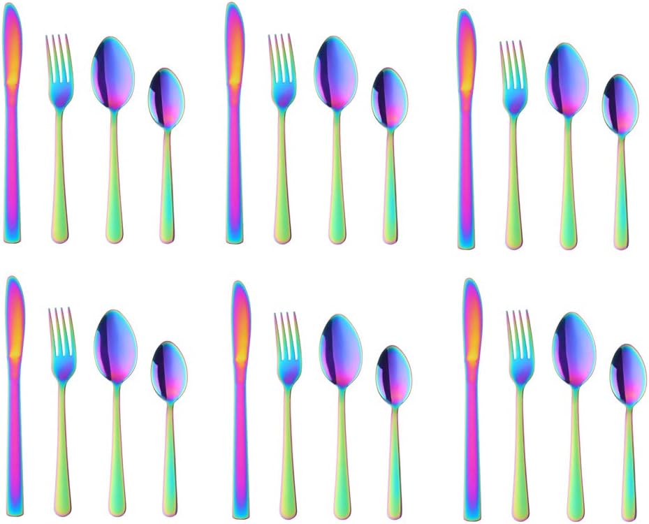 Amazon.com: BuyGo Rainbow Silverware Set Flatware Set Stainless Steel ...