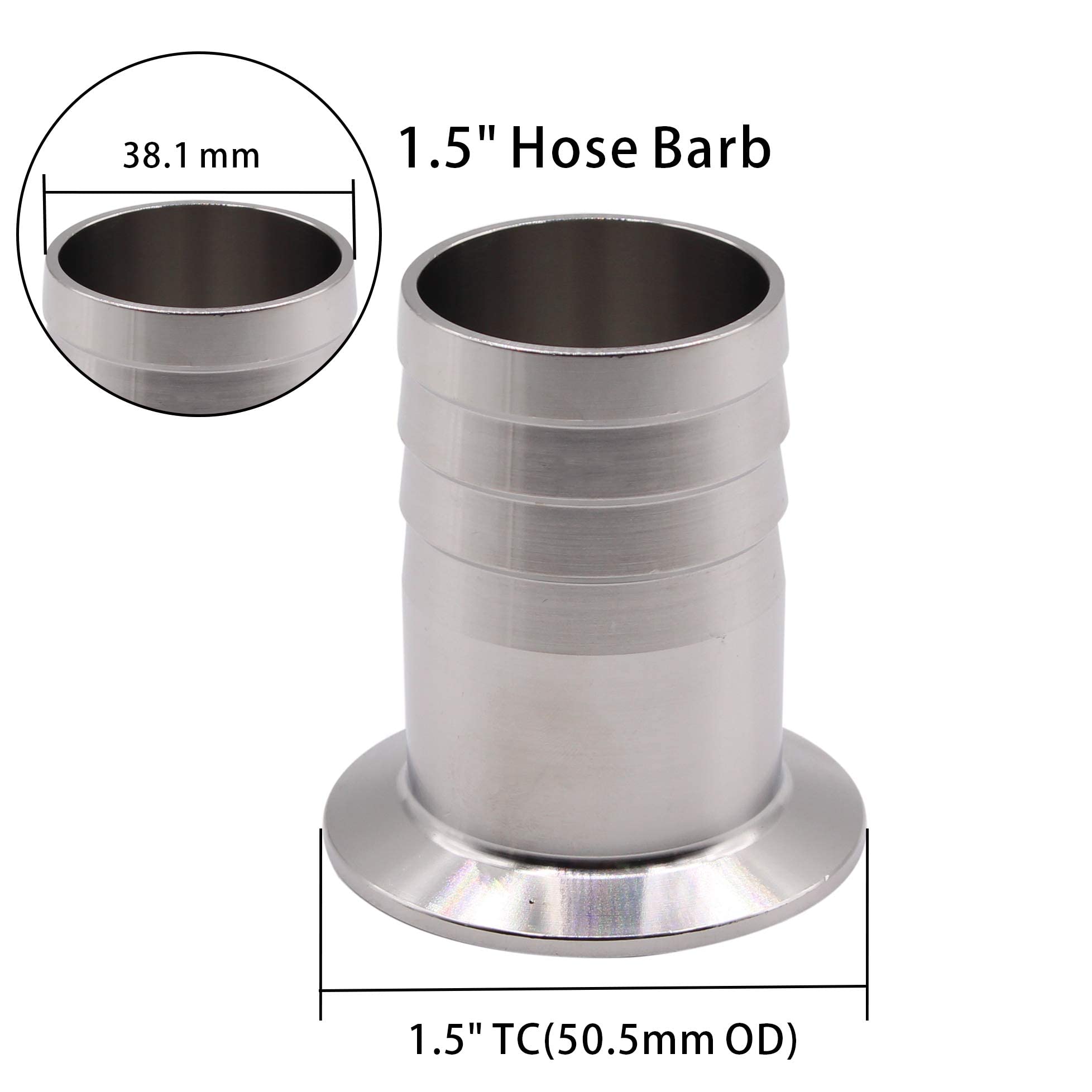 Snapklik.com : DERNORD 1.5 Tri Clamp To 1.5 Hose Barbed Adapter SUS304 Sanitary Hose Pipe Fitting