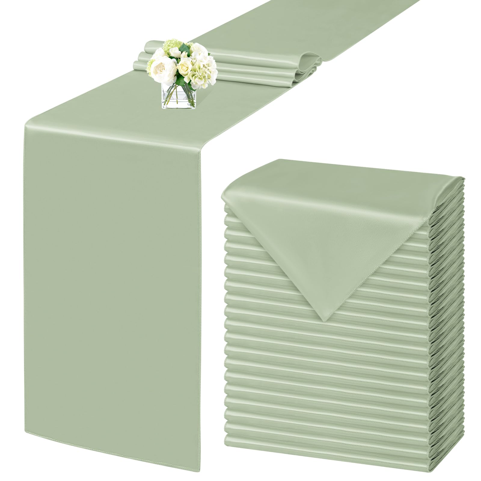 Amazon.com: 20Pack Satin Table Runner 12 x 72 Inch,Sage Green Satin ...