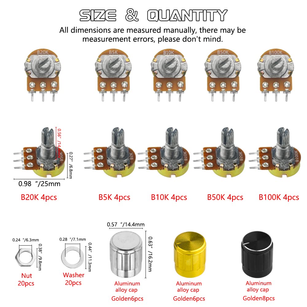 Snapklik.com : WMYCONGCONG 80 PCS B5K B10K B20K B50K B100K Ohm ...