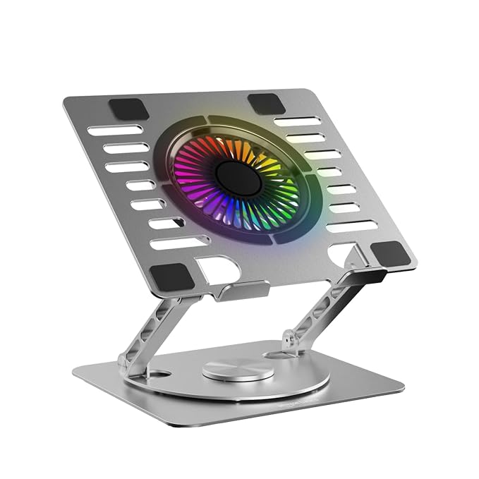 Amazon Basics Laptop Stand with Cooling Fan (Silver) | 360° Rotating ...