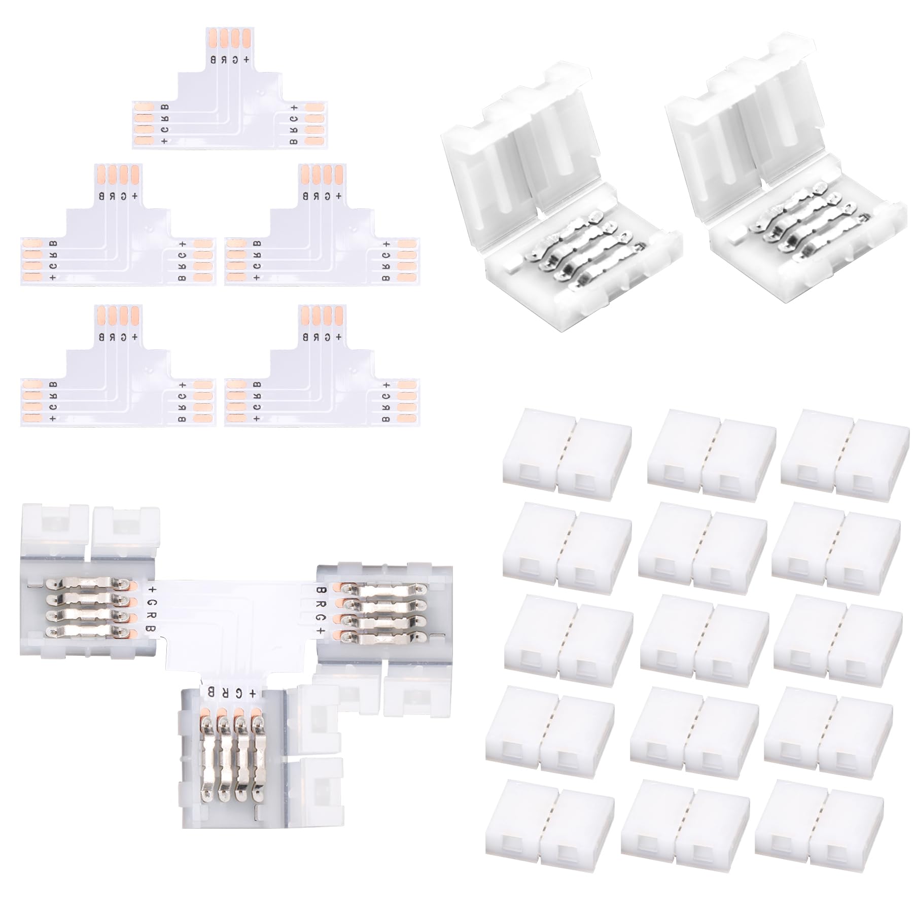 NBBUFF 5Packs T Shape 4-Pin 8mm LED Strip Connectors with 15Pcs Clips ...
