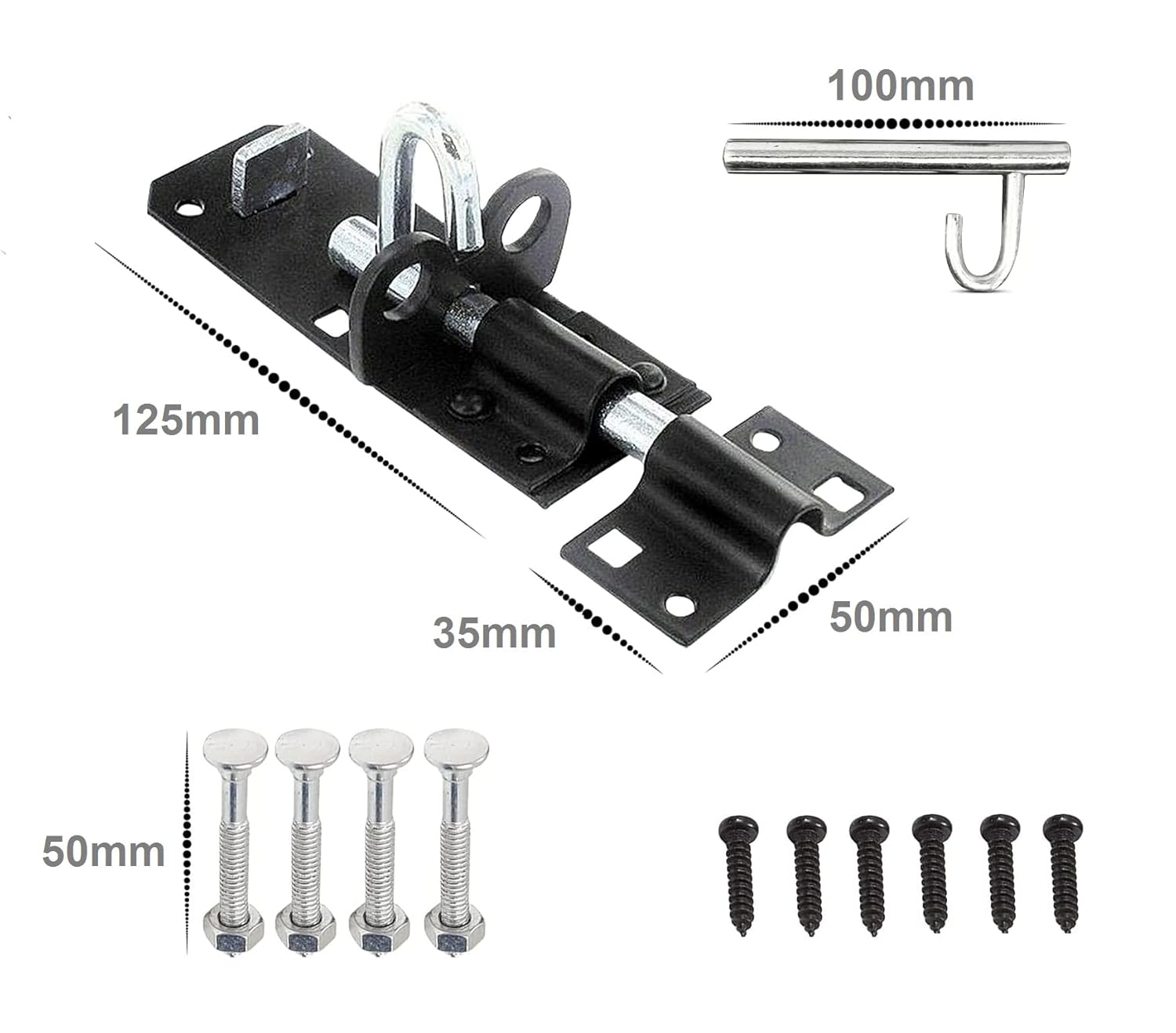 TERF® Heavy Duty Brenton Bolt Black 100mm (4 inch) Strong Padlock bolt ...