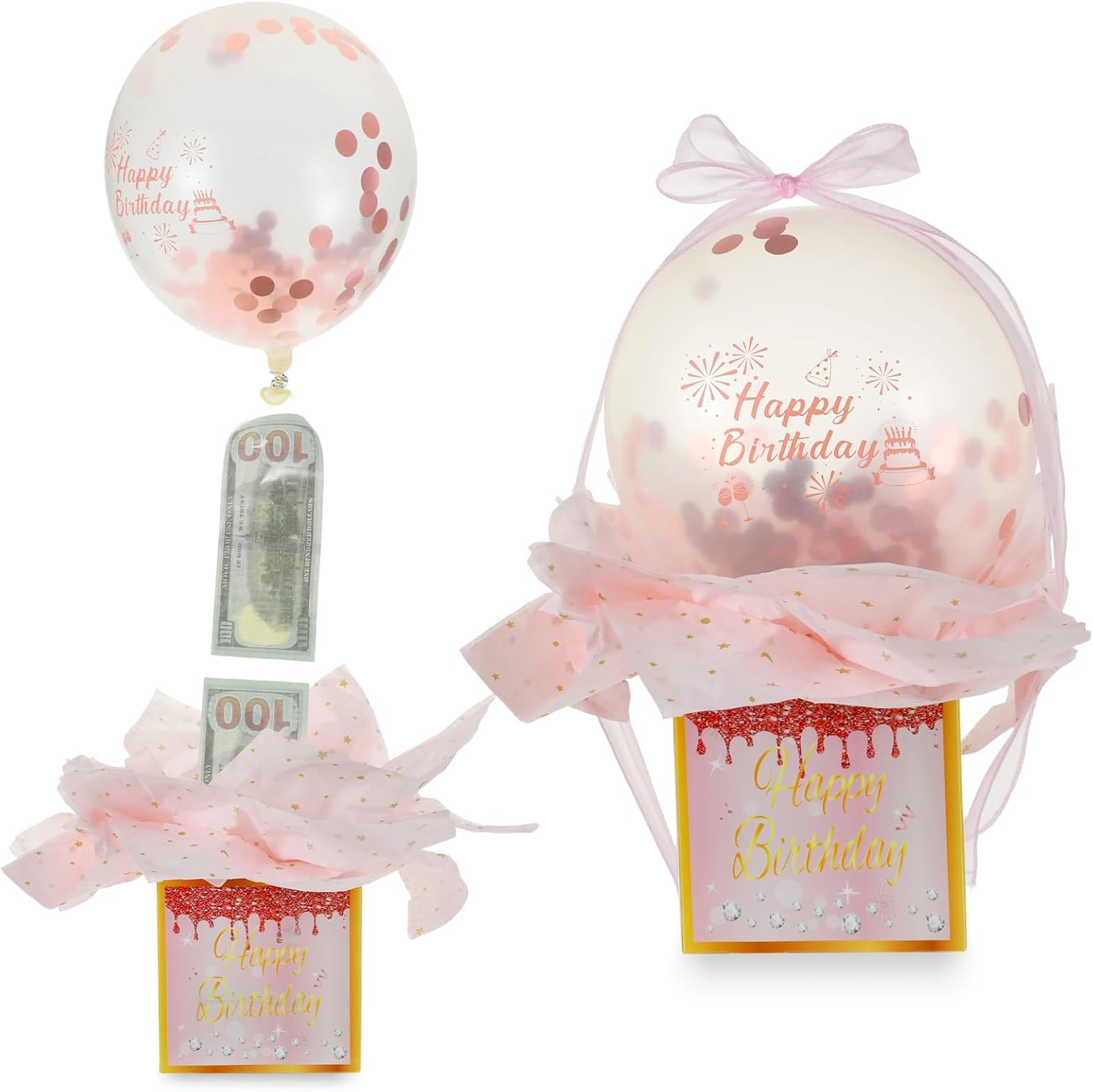 Amazon.com: APLZGMG Rose Gold Pull Money Balloon Box, Birthday Cash ...