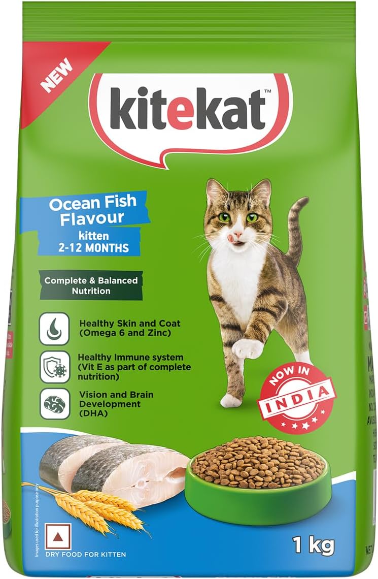 Kitekat Kitten (2-12 Months) Dry Cat Food, Ocean Fish Flavour, 1 kg ...