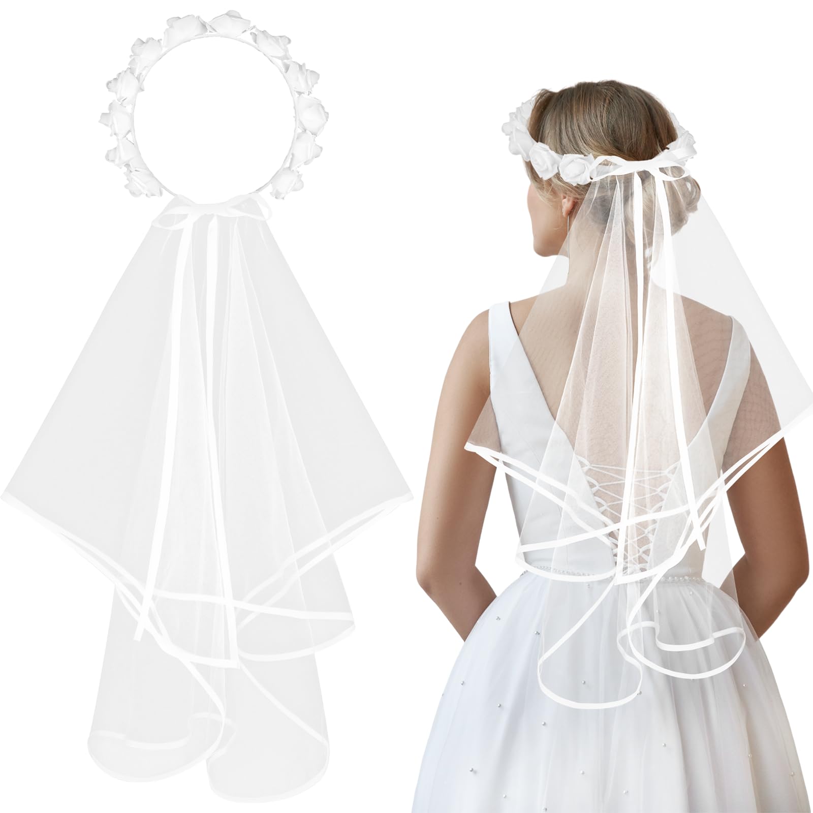 Bachelorette Veil Bride Veils for Wedding White Flower Wreath Headband ...