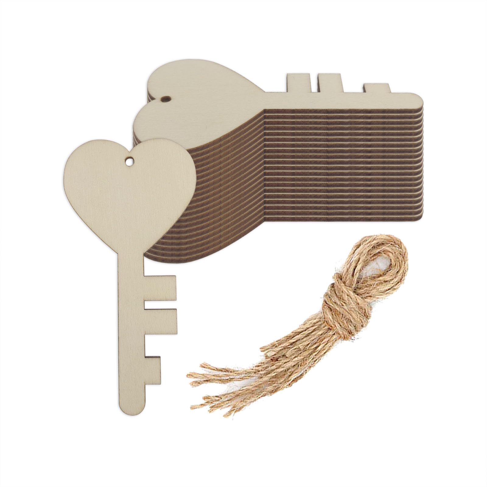 Amazon.com: 20pcs Key Wood Crafts Cutouts Wooden Key Heart Shaped ...