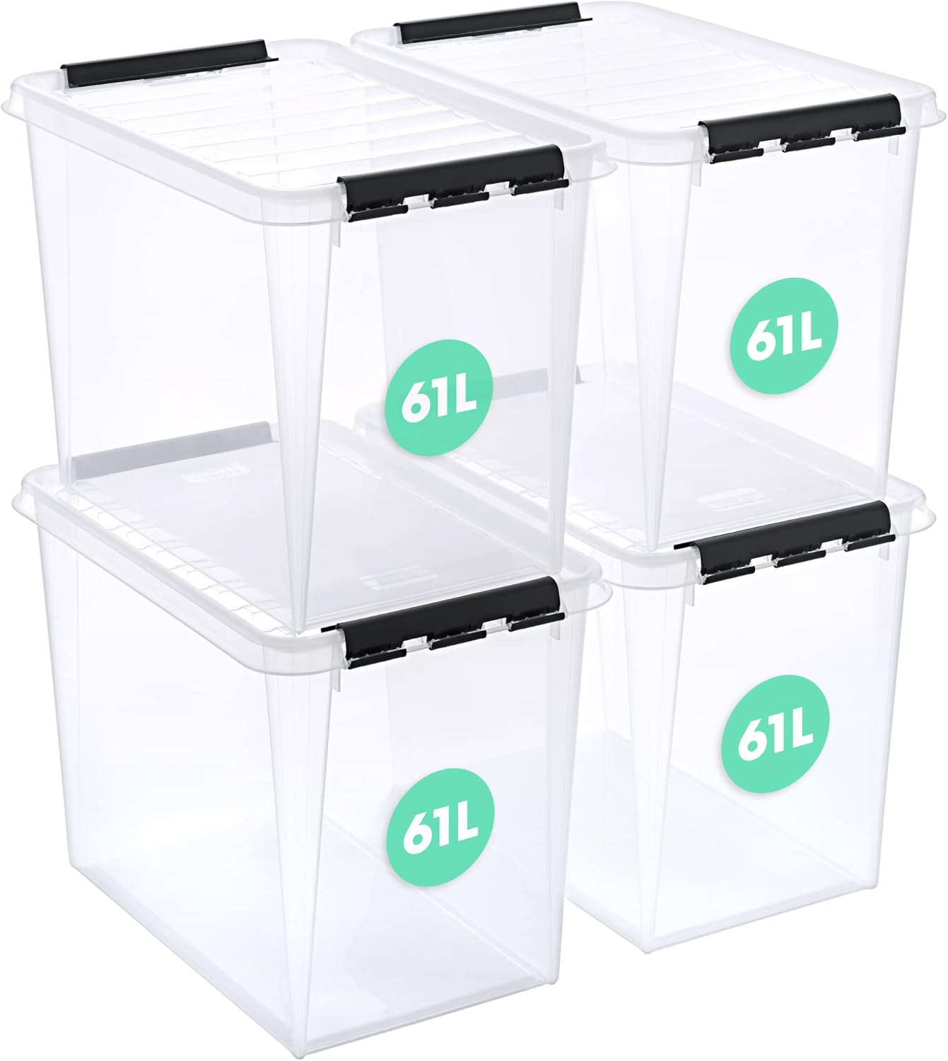 SmartStore 61L Large Plastic Storage Boxes with Lid, 4 Pack, Reinforced ...