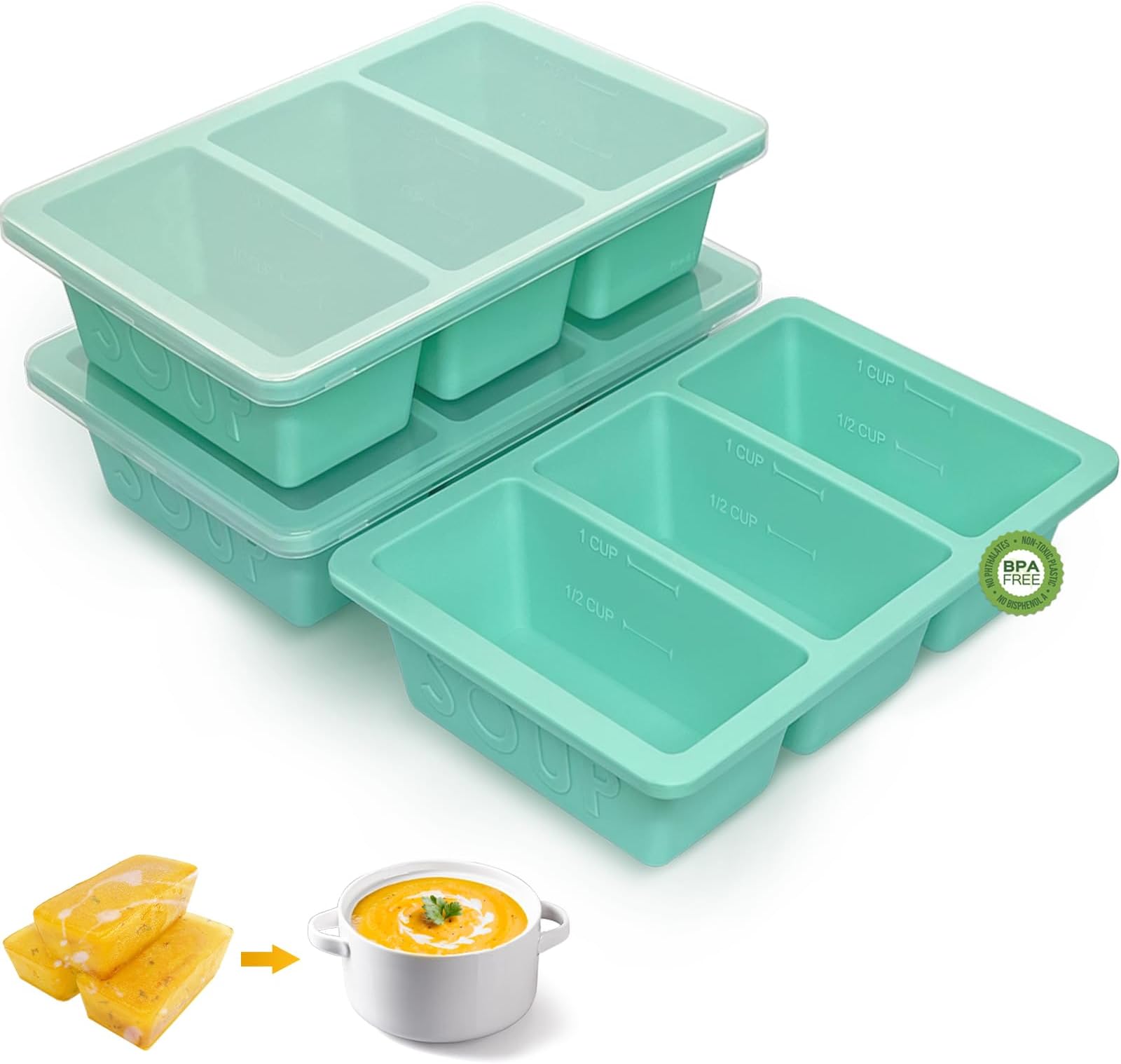 Amazon.com: GDDGCUO Silicone Soup Freezer Container, 3 Pcs Soup Freezer ...