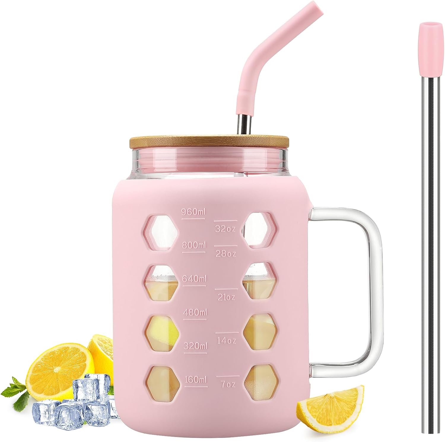 Amazon.com | MUKOKO 32oz Glass Tumbler with Bamboo Lid and Straw, Glass ...