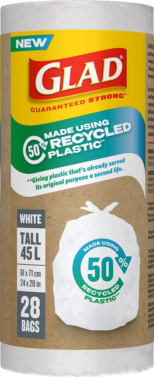 Glad White Garbage Bags - Tall 45 Litres - Made using 50% Recycled ...