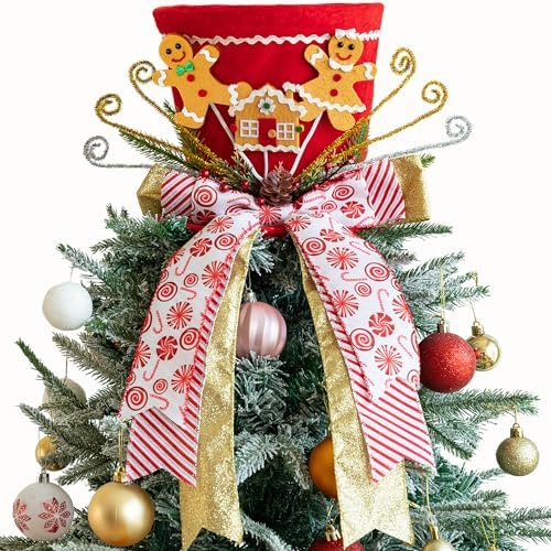 Amazon.com: CiyvoLyeen Gingerbread Christmas Tree Topper, Red Top Hat ...