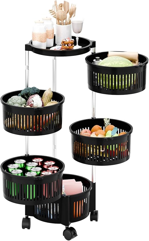 Amazon.com: Fruit and Vegetable Basket,Rotating Trolley Kitchen Trolley ...