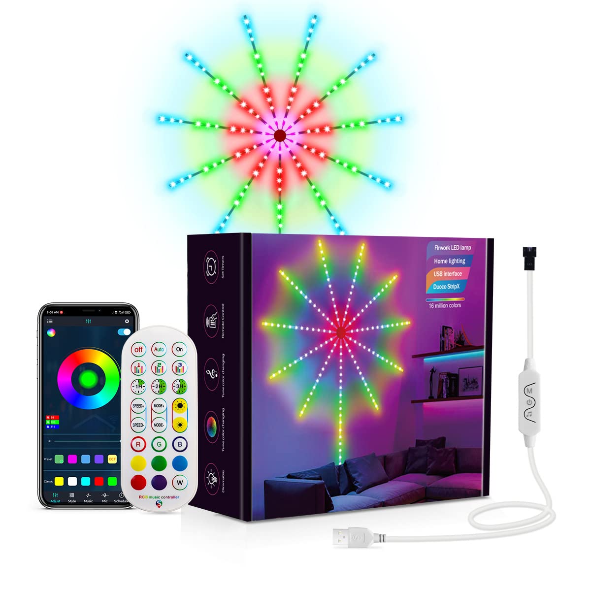 Amazon.com: Fireworks LED Lights, ICRGB Firework Lights, Rainbow Color ...