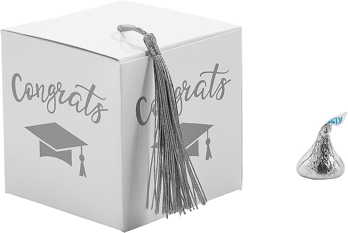 Amazon.com: Fun Express Graduation Party White Favor Boxes with Silver ...