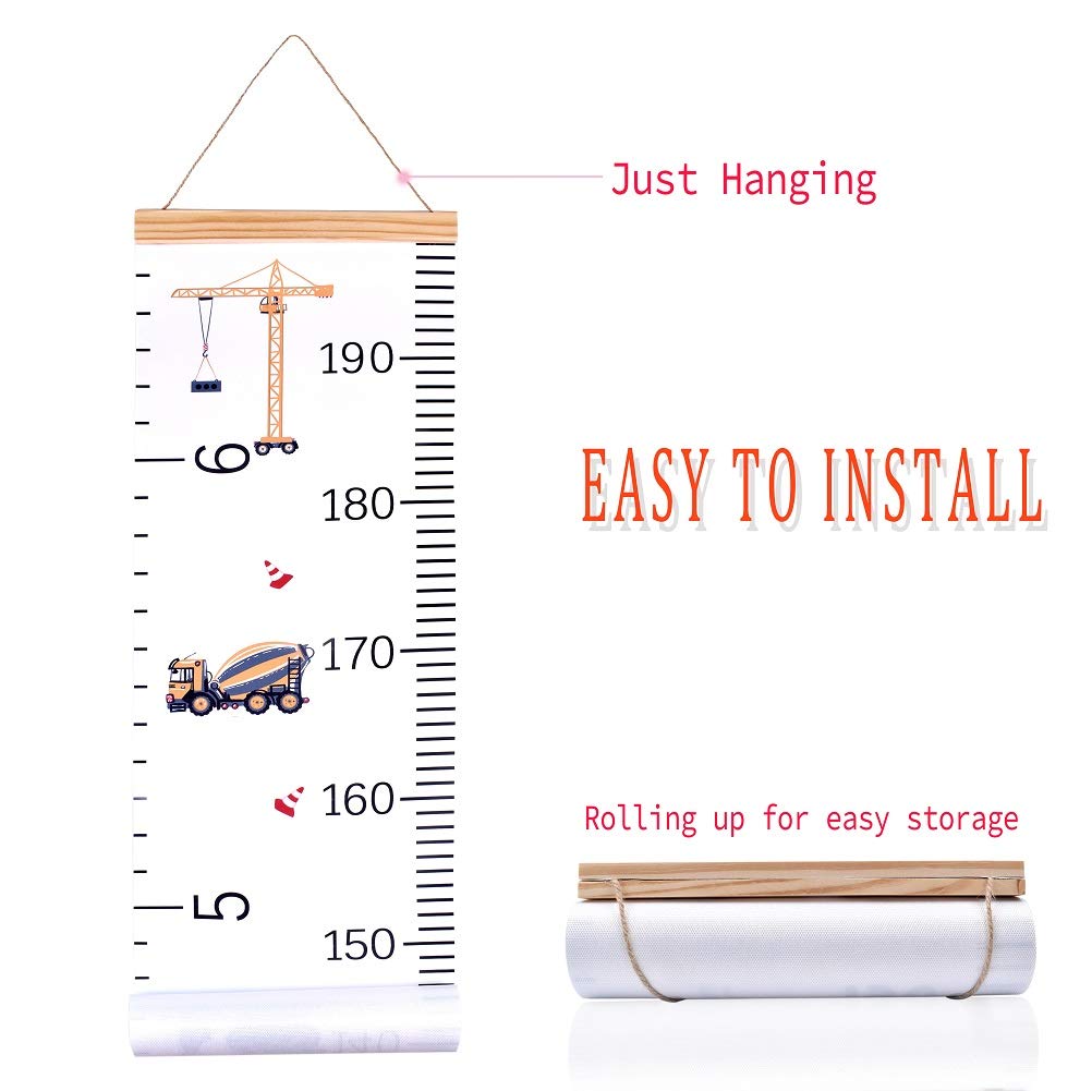 JJGoo Kids Baby Growth Chart Hanging Ruler Wall Decor, Wood Fabric ...