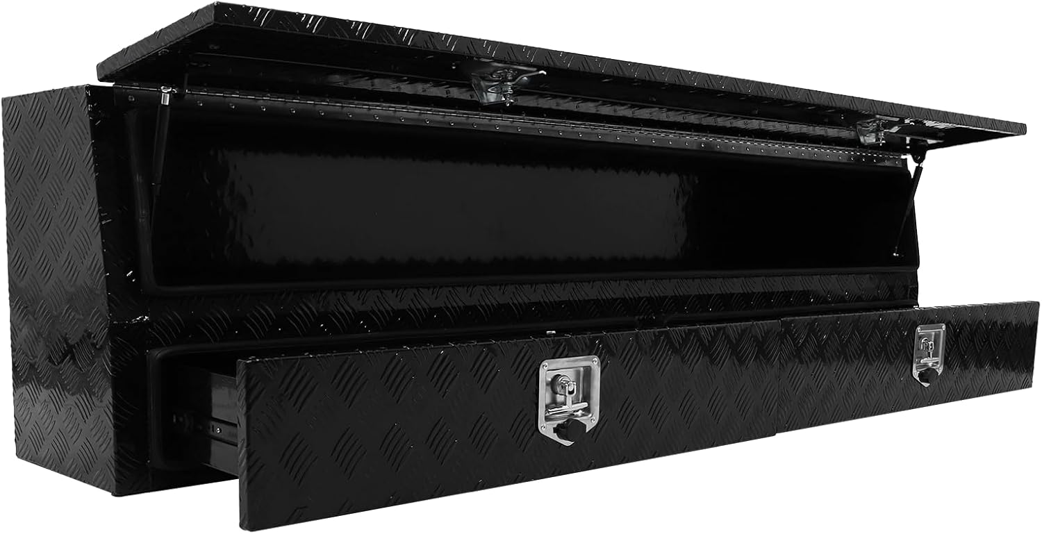 Amazon.com: Black Aluminum Contractor Top Side Boxes with Two Lower Drawers, 81.5''*21''*15 ...