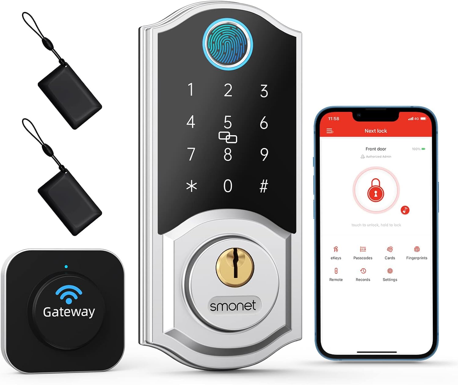 WiFi Door Lock,SMONET Keyless Entry Deadbolt,Fingerprint Smart Lock ...