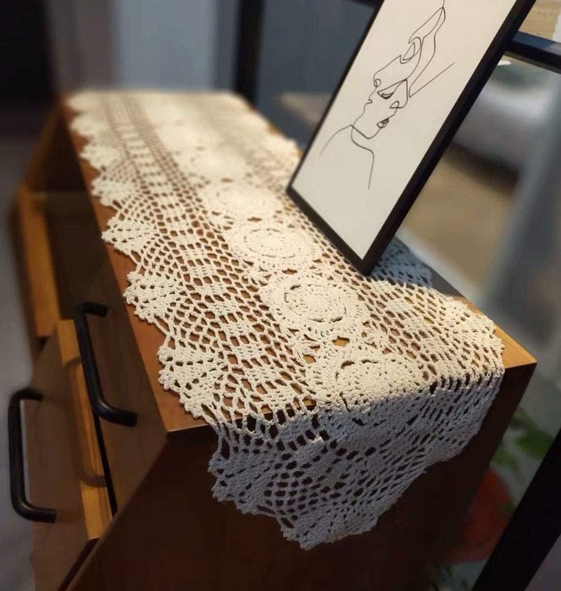 Amazon.com: Janef White Handmade Crochet Cotton Table Runner Lace ...