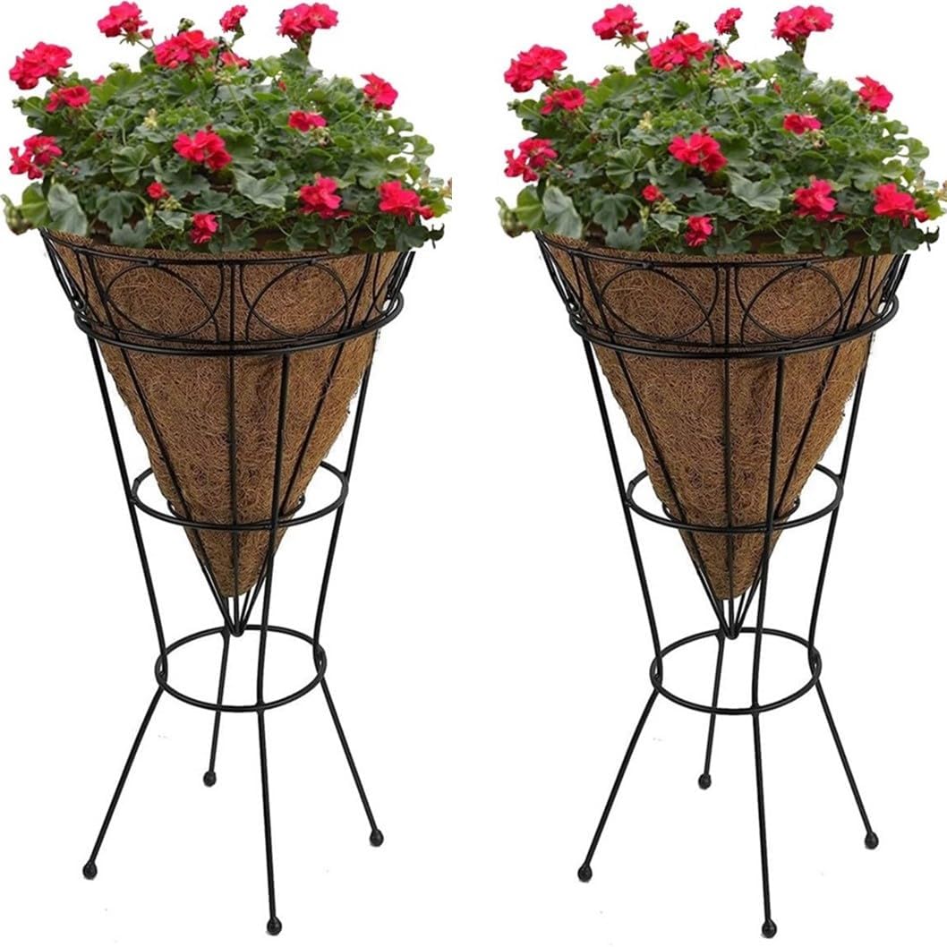 2 x Cone Shaped Jardiniere Planter Coco Liner Raised Metal Frame ...