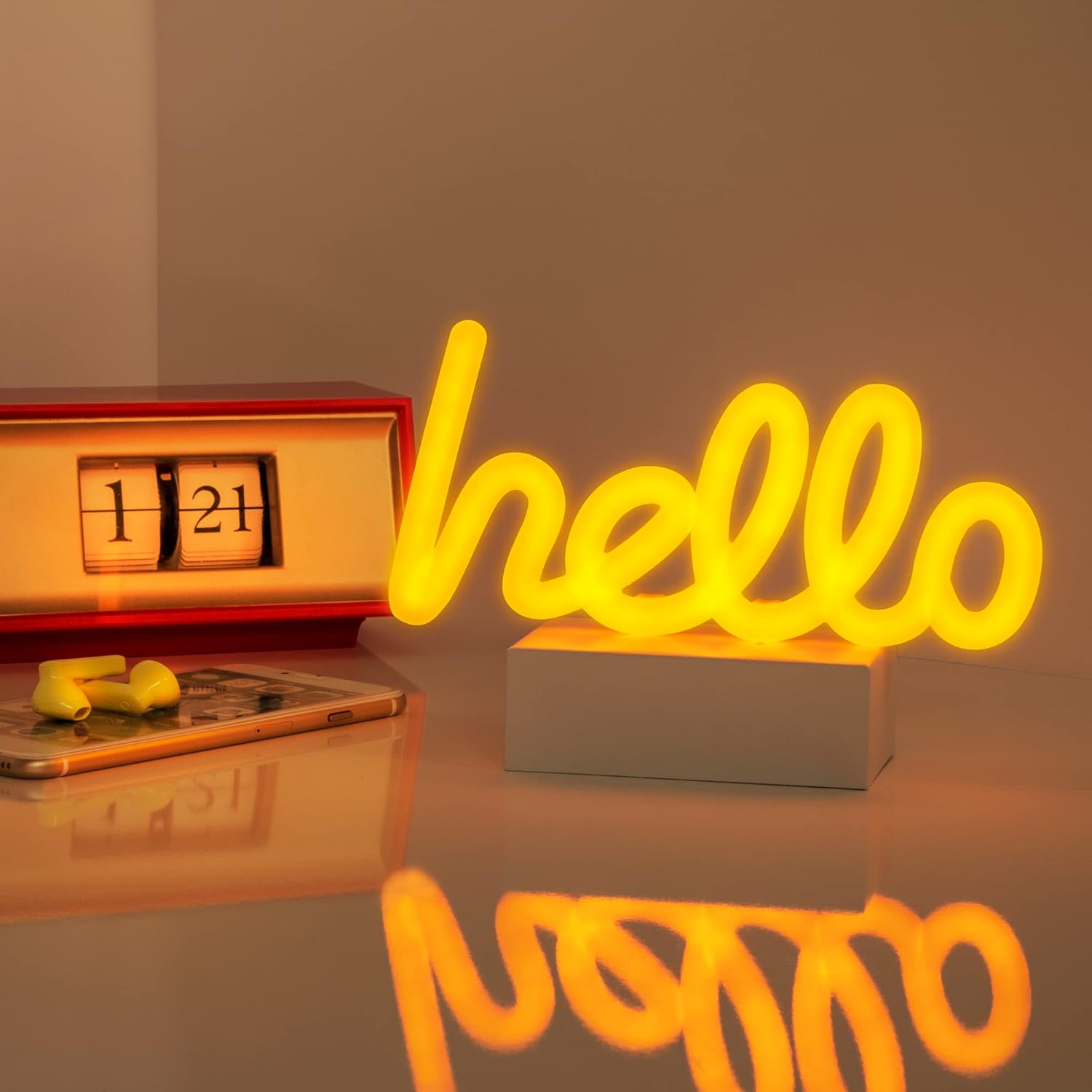 West & Arrow - Hello Mini LED Yellow Neon Effect Light Up Sign, 8 ...