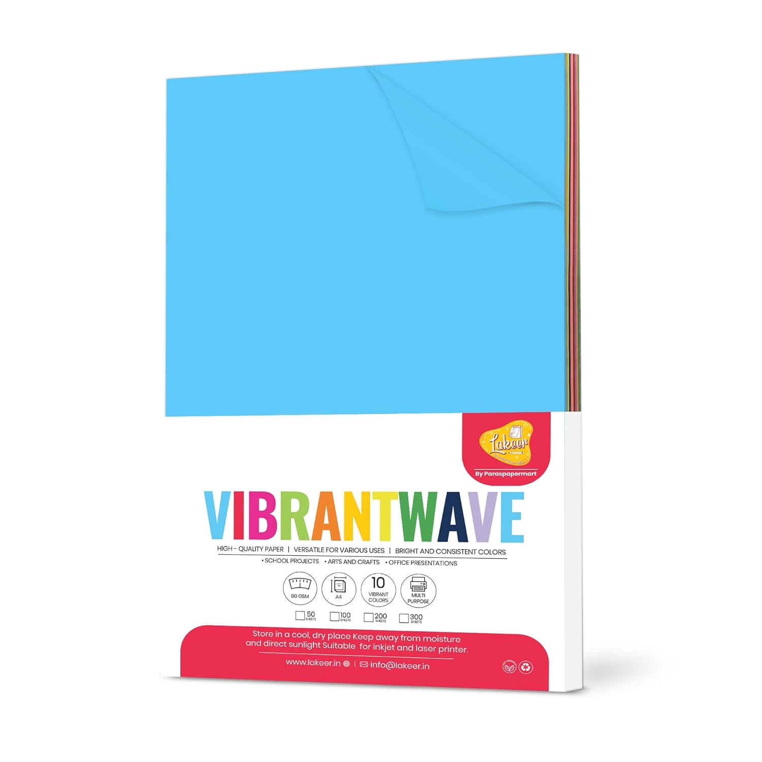 Lakeer A4 Color Paper - 80 GSM, 100 Sheets, 10 Bright & Vibrant Colors ...