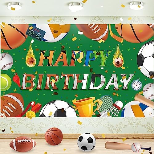 Amazon.com: Sports Happy Birthday Banner Sports Birthday Party ...