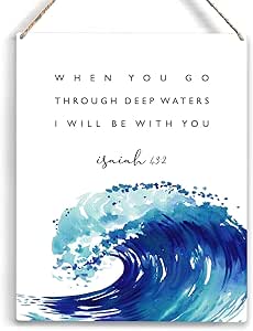 Amazon.com: When You Go Through Deep Waters Bible Verse Wood Sign ...